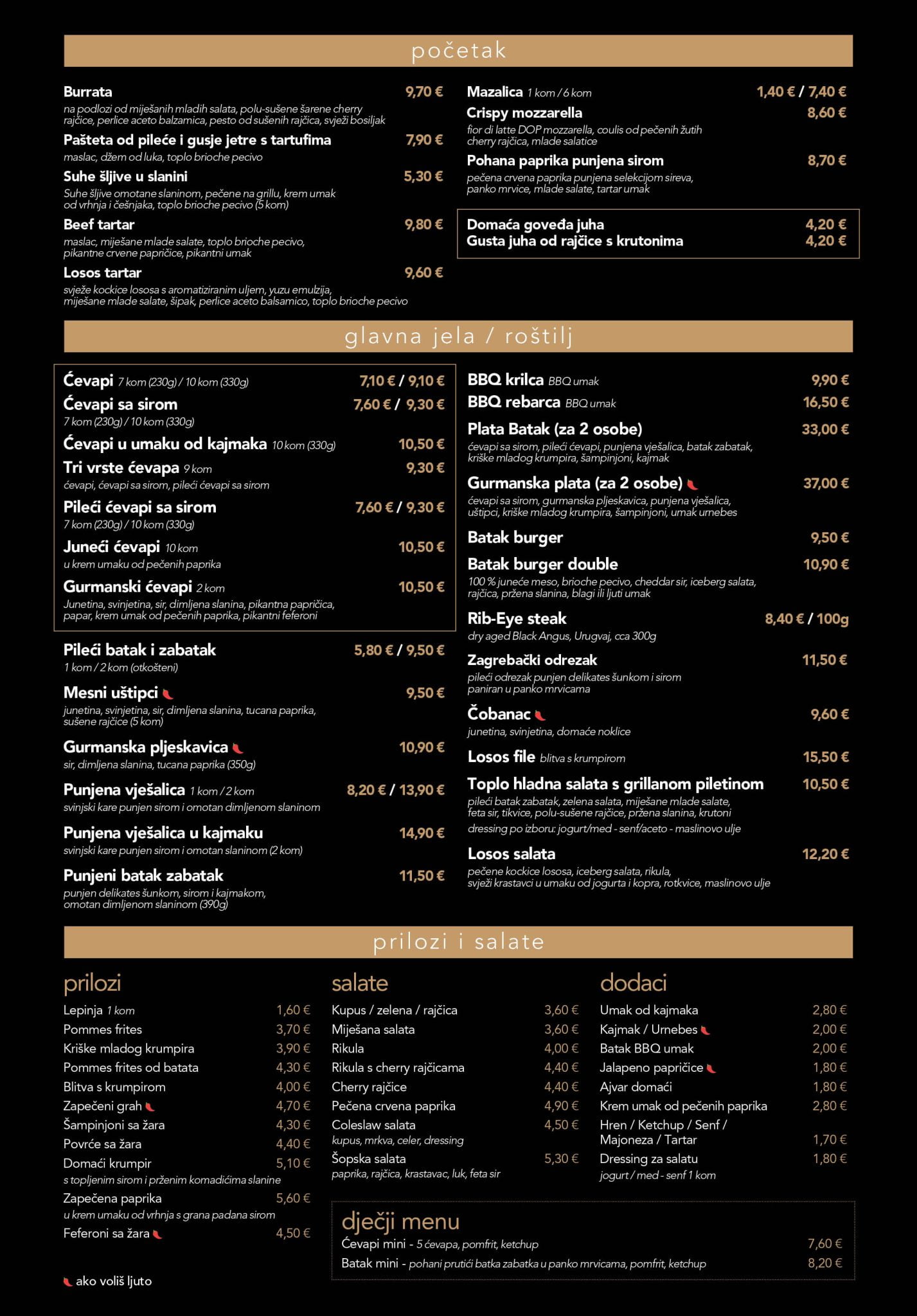 Jelovnik Zadar - Batak